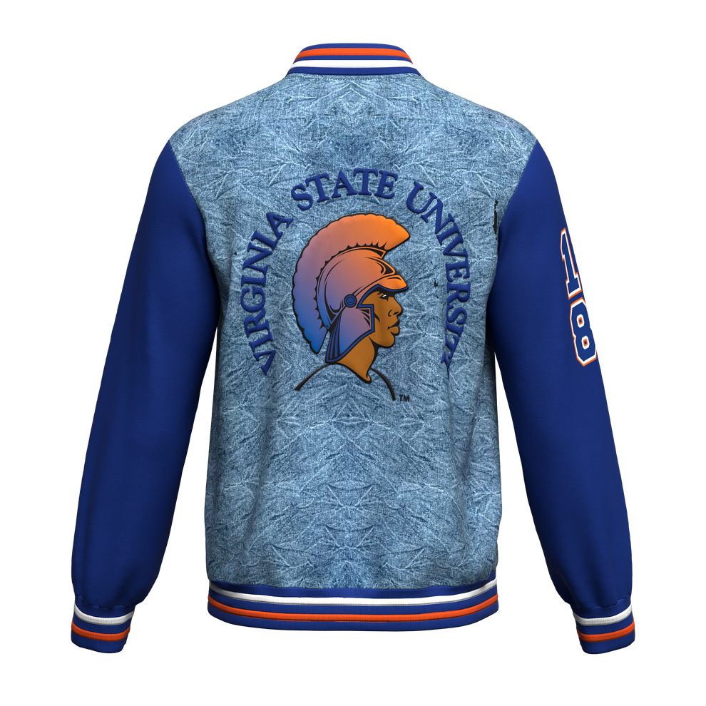 Virginia State University™ Denim Letterman Varsity Jacket – Black ...